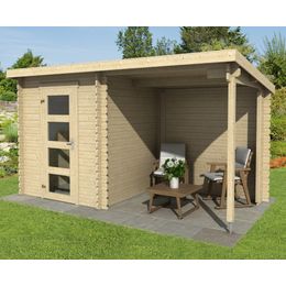 Gartenhaus Lasita Maja, beige, Massivholz, Gartenh&auml;user, "Jelle 175 Plus", Blockbohlenhaus 28mm mit Anbau