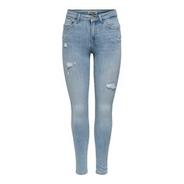 Only Damen Skinny-fit-Jeans "ONLPOWER MID DEST SKINNY DNM", blau, Gr. M, Destroyed-Effekte, unifarben, Denim/Jeans, Obermaterial: 92% Baumwolle, 6%