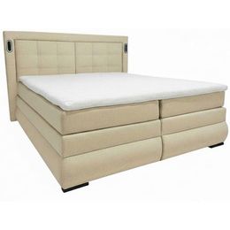 Boxspringbett OTTO HOME, B:204cm L:215cm, beige, Holz teilmassiv, Holzwerkstoff, Spanplatte, Jugendzimmer, Komplettbetten, "MIVVA mit Bettkasten, mit