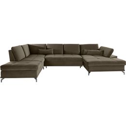 Wohnlandschaft OTTO HOME, B:363cm H:89cm T:223cm, gr&uuml;n, 100% Polyester;Samtoptik (100% Polyester), Sofas, "Costello U-Form, B: 363 cm mit Sitztiefen-