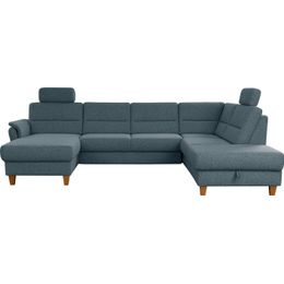 Wohnlandschaft Home Affaire, B:308cm H:89cm T:212cm, blau, 100% Polyester;Struktur (100% Polyester);Luxus-Microfaser in Lederoptik (100% Polyester),