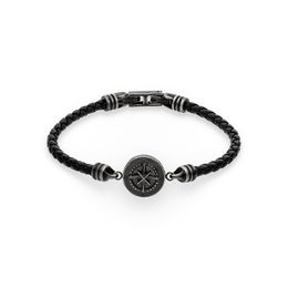 s.Oliver Herren Armband "Kompass-Optik", 22cm, Edelstahl Leder, schwarz, Edelstahl, Leder, Armb&auml;nder