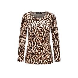 CLOUD 5IVE Damen Longsleeve "CLOUD 5IVE Langarm Samt Shirt Longsleeve mit Leo Print", braun, Gr. XS, 95% Polyester, 5% Elasthan, Shirts