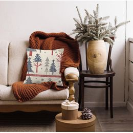 Dekokissen queence, B:40cm H:1cm L:40cm, beige, Polyester, Dekokissen_Sitzkissen_Kissenh&uuml;llen, "Weihnachtsb&auml;ume karriert", Dekokissen mit HD Premium
