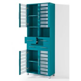 bonprix Badezimmer Hochschrank breit, petrol, Gr.185x68 cm, Hochschrank mit viel Stauraum