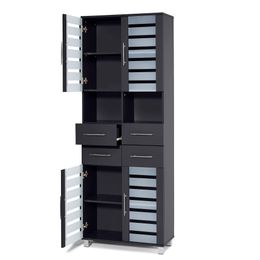 bonprix Badezimmer Hochschrank breit, grau, Gr.185x68 cm, Hochschrank mit viel Stauraum