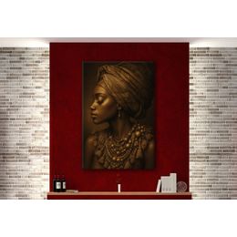 Leinwandbild B&Ouml;NNINGHOFF, B:118cm H:78cm T:1,8cm, braun, Canvas, MDF, Wohnzimmer, Bilder, "Wandbild AFRIKANISCHE FRAU 78x118 cm &ndash; Leinwandbild