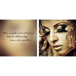 Leinwandbild queence, B:80cm H:40cm T:2cm, gold, Canvas, Holzrahmen, Wohnzimmer, Bilder, "Reichtum", Premium-Leinwandstoff, Handarbeit aus