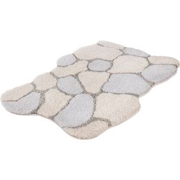 Badematte Kleine Wolke, H:22mm, beige, Polyester, Badematten, "Brick", Zweifarbiger Stein-Look in Creme & Grau mit geschwungenen Formen