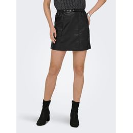 Only Damen Lederimitatrock "ONLHEIDI FAUX LEATHER SKIRT OTW NOOS", schwarz, Gr. XL, leicht gl&auml;nzend, unifarben, Web, Obermaterial: 100% Polyester,