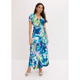 bonprix Kurzarm-Maxikleid, blau, Gr.40/42 (M), Flie&szlig;endes Maxikleid mit V-Ausschnitt