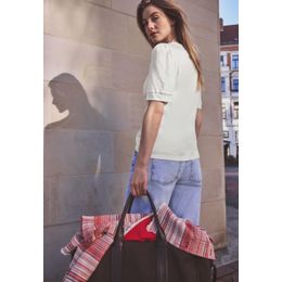 Damen V-Shirt, wei&szlig;, Gr. 46, STREET ONE STUDIO, unifarben, Web, 50% Modal, 50% Baumwolle, Shirts, Rundhalsausschnitt