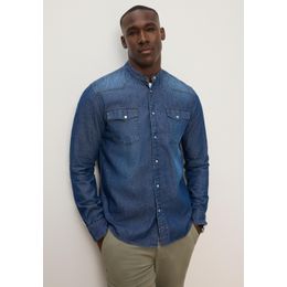 DELMAO Herren Jeanshemd, blau, Gr. 39, unifarben, Denim/Jeans, Obermaterial: 100% Baumwolle, Hemden, aus Baumwolle in Denim-Qualit&auml;t, mit Stehkragen