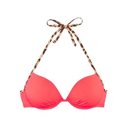 Buffalo Damen Push-Up-Bikini-Top "Lovisa"neon koralle, Gr. 38, kontrastfarbene Details, unifarben mit Farbeinsatz, Recycling-Polyamid,