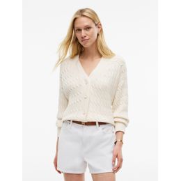 Tommy Hilfiger Damen Strickjacke "MID GG CABLE V-NK LS CARDI", beige, Gr. XL, unifarben, Strick, Obermaterial: 100% Baumwolle, Strickjacken,