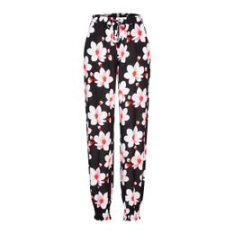 CLOUD 5IVE Damen Stoffhose "CLOUD 5IVE Viskose Hose mit B&uuml;ndchen 2-Pockets & Big Flowers", schwarz, Gr. XL, gebl&uuml;mt, 100% Viskose, Hosen