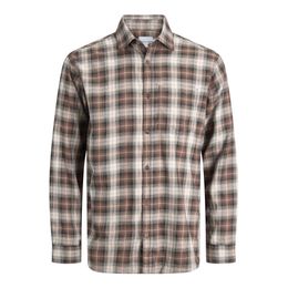 Jack & Jones JACK & JONES Herren Langarmhemd "JJJAMES FLANNEL SHIRT L/S", braun, Gr. L, kariert, Web, Obermaterial: 100% Baumwolle, Hemden, Baumwolle, regular fit