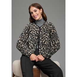 Bruno Banani Damen Fleecejacke, braun, Gr. 44, gemustert, Fleece, Obermaterial: 100% Polyester, Jacken, Teddy Fleece Flauschig mit Kn&ouml;pfen bedruckt