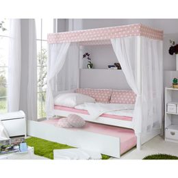 Ticaa Himmelbett "Rosa" 310 Kiefer Wei&szlig; (Rosa/Wei&szlig; Stern)