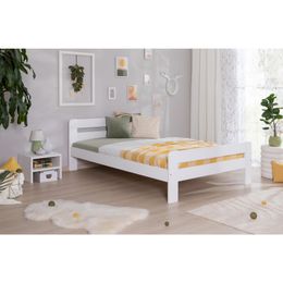Ticaa Einzelbett Doppelbett Bert Kiefer Wei&szlig; aus Massivholz