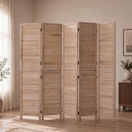 Paravent MCW-C30b, Raumteiler Trennwand Sichtschutz, Vintage Paulownia Holz 180x200cm ~ natur