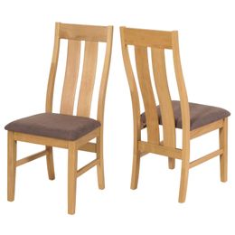 2er-Set Esszimmerstuhl MCW-M58, K&uuml;chenstuhl Lehnstuhl Stuhl, Stoff/Textil Massiv-Holz ~ helles Gestell, taupe