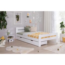 Ticaa Einzelbett Doppelbett Bert Kiefer Wei&szlig; aus Massivholz