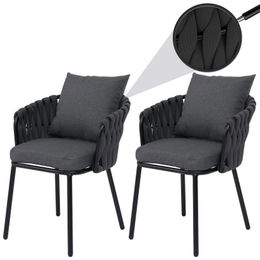2er-Set Aluminium-Gartenstuhl MCW-P89, Gartensessel Outdoor Stuhl, Stoff/Textil (180 g/m&sup2;) Seilgeflecht Rope ~ anthrazit