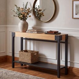 Konsolentisch MCW-Q68, Telefontisch Beistelltisch Tisch, Industrial Retro Holz 82x120x31cm ~ natur Metall schwarz