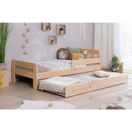 Ticaa Einzelbett Kinderbett Jugendbett, Bennet mit Zusatzbett Rausfallschutz & Lattenrost f&uuml;r Schlafzimmer, Kinderzimmer Kiefer Massivholz Bettgestell 90/100 /120 x 200 cm