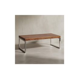KADIMA DESIGN Couchtisch ISEN: Massivholz, Chromf&uuml;&szlig;e, 120x40x60 cm, handgefertigt, Sheesham/Akazie.