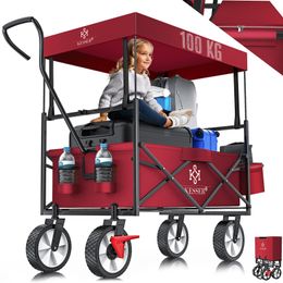 Kesser&reg; Bollerwagen faltbar mit Dach Handwagen Transportkarre Ger&auml;tewagen inkl. 2 Netztaschen und Einer Au&szlig;entasche klappbar Vollgummi-Reifen bis 100 kg Tragkraft Mit Vorderrad-Bremse