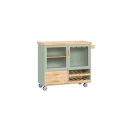sobuy K&uuml;cheninsel mit 2 Schubladen Gr&uuml;n 110x40x91,5cm Funktional