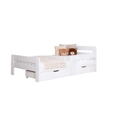 Ticaa Einzelbett Kinderbett Jugendbett, Bennet mit Schubkasten Rausfallschutz f&uuml;r Schlafzimmer, Kinderzimmer Kiefer Massivholz Bettgestell 90/100/120 x 200 cm