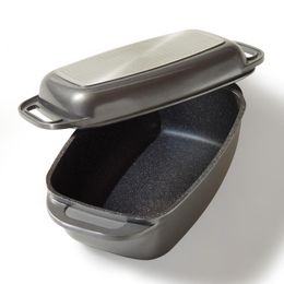 Stoneline Br&auml;ter Induktion 43 x 26 cm, 7,8 L, Br&auml;ter mit Deckel backofengeeignet, Deckel als Auflaufform verwendbar, Aluguss Br&auml;ter mit Antihaft-Beschichtung aus echten Steinpartikeln, Grau