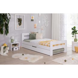 Ticaa Einzelbett Doppelbett Bert Kiefer Wei&szlig; aus Massivholz