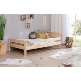 Ticaa Einzelbett Kinderbett Jugendbett, Bennet mit Rausfallschutz & Lattenrost f&uuml;r Schlafzimmer, Kinderzimmer Kiefer Massivholz Bettgestell 90/100/120 x 200 cm