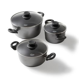 Stoneline Topfset Induktion, 6-teiliges Topfset mit Deckel, Kochtopf Set beschichtet mit echten Steinpartikeln, Aluguss T&ouml;pfe geeignet f&uuml;r alle Herdarten
