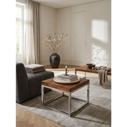 KADIMA DESIGN Beistelltisch Massivholz Metallgestell Landhausstil GUNA, Dunkelbraun 60x60x40 cm