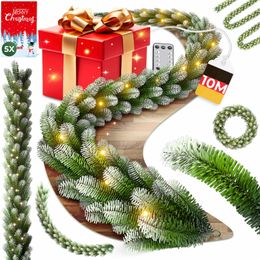 Kesser&reg; Weihnachtsgirlande mit LED &ndash; 5 m oder 10 m, 100&ndash;200 LEDs, IP44, naturgr&uuml;n, mit Schnee-Effekt je nach Modell, f&uuml;r Outdoor & Indoor, mit Fernbedienung & Weihnachtsdeko je nach Variante