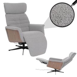 MCA Relaxsessel MCW-N56, Fernsehsessel Liegesessel Fu&szlig;st&uuml;tze drehbar Boucl&eacute; Stoff Holz ~ Stoff grau, Holz Walnuss-Optik
