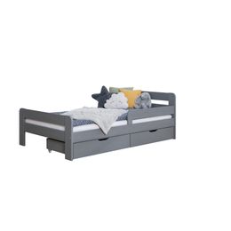 Ticaa Einzelbett Kinderbett Jugendbett, Bennet mit Schubkasten Rausfallschutz f&uuml;r Schlafzimmer, Kinderzimmer Kiefer Massivholz Bettgestell 90/100/120 x 200 cm