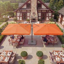 MCW Gastronomie-Alu-Luxus-Doppel-Ampelschirm T44, Pergola-Markise-Effekt, 6,2x3m Polyester 50kg ~ terracotta + St&auml;nder