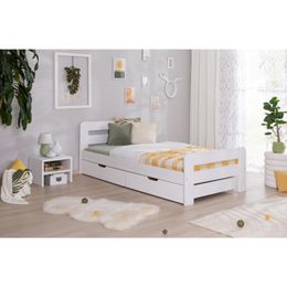 Ticaa Einzelbett Doppelbett Bert Kiefer Wei&szlig; aus Massivholz