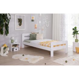 Ticaa Einzelbett Doppelbett Bert Kiefer Wei&szlig; aus Massivholz