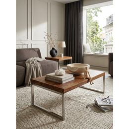 KADIMA DESIGN Couchtisch GUNA im Landhaus-Stil aus massivem Holz mit Designmerkmalen, Dunkelbraun 60x120x40 cm