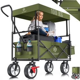 Kesser&reg; Bollerwagen faltbar mit Dach Handwagen Transportkarre Ger&auml;tewagen inkl. 2 Netztaschen und Einer Au&szlig;entasche klappbar Vollgummi-Reifen bis 100 kg Tragkraft Mit Vorderrad-Bremse