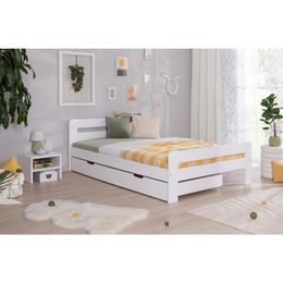 Ticaa Einzelbett Doppelbett Bert Kiefer Wei&szlig; aus Massivholz