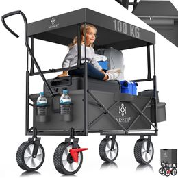 Kesser&reg; Bollerwagen faltbar mit Dach Handwagen Transportkarre Ger&auml;tewagen inkl. 2 Netztaschen und Einer Au&szlig;entasche klappbar Vollgummi-Reifen bis 100 kg Tragkraft Mit Vorderrad-Bremse