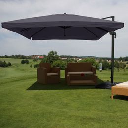 Gastronomie-Ampelschirm MCW-A96, Sonnenschirm, 3x4m (&Oslash;5m) Polyester/Alu 26kg ~ Flap, anthrazit mit St&auml;nder
